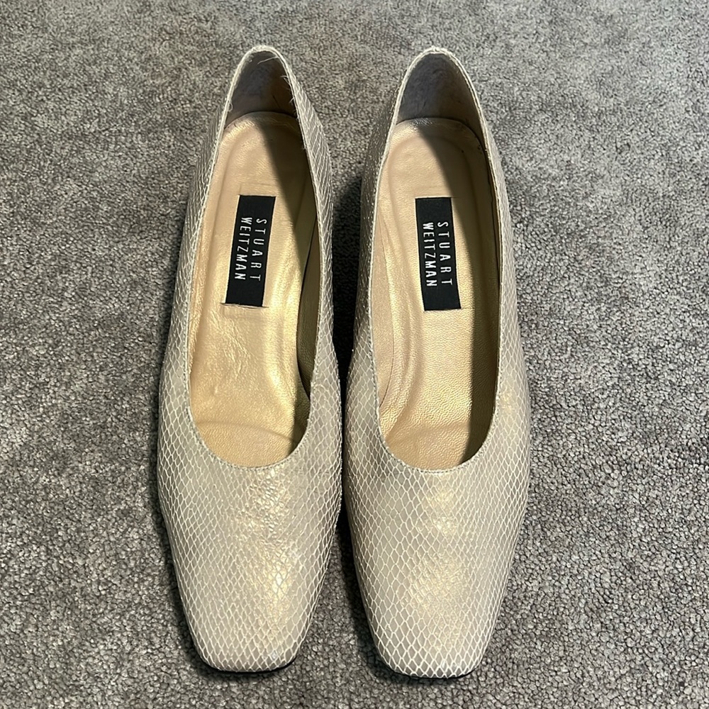 Rare Vintage Stuart Weitzman Metallic Ivory Square To… - Gem